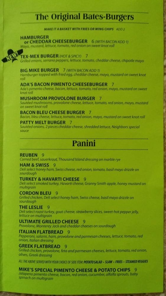 Menu at Neighbors Cafe, Batesburg-Leesville