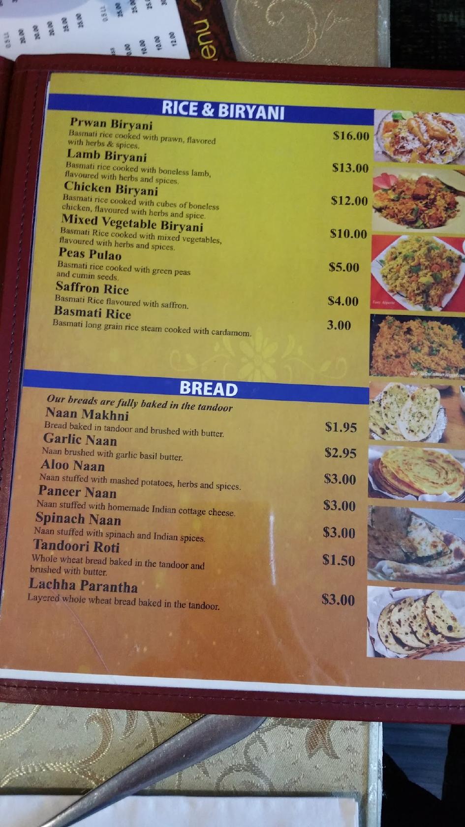 Menu at Spice of Life restaurant, Prince George