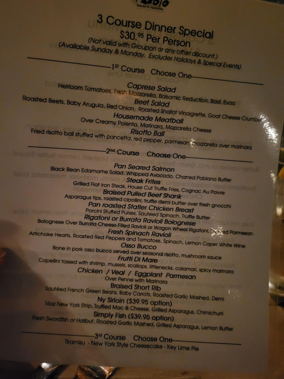 Menu at Tavolo Wine Bar & Tuscan Grille, Smithfield