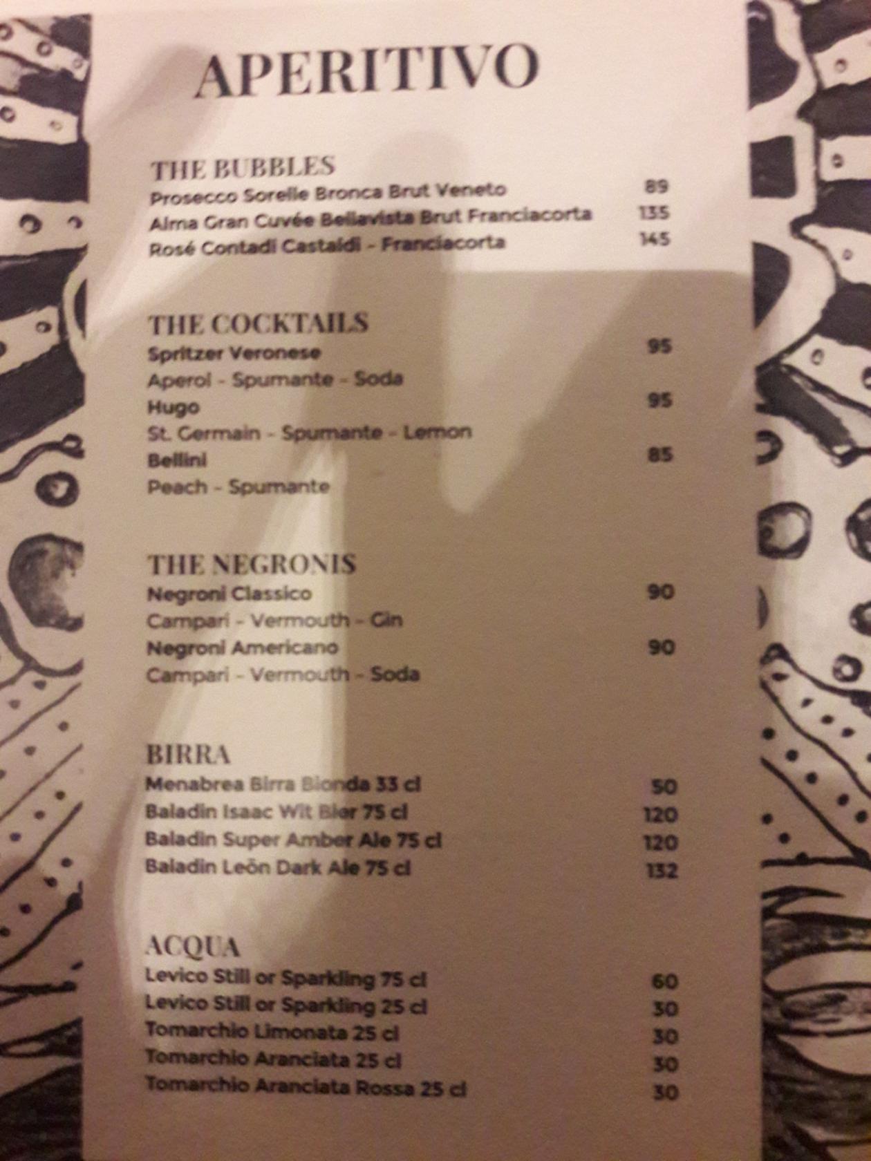 Menu at Trattoria Fiat restaurant, Copenhagen