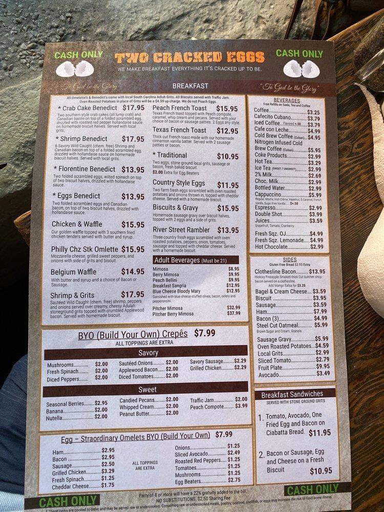 Menu at Two Cracked Eggs Cafe, Savannah, 301 W River St