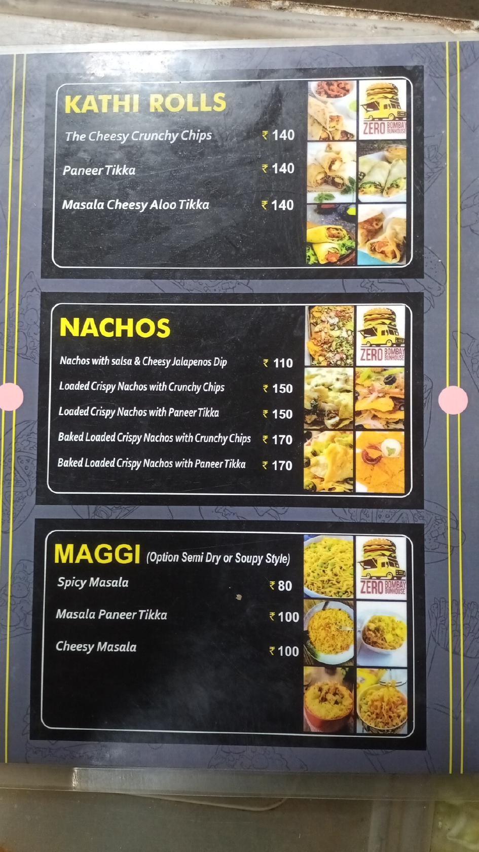 Menu at Zero Bombay Bun House, Anand