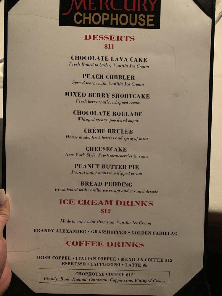 Menu at Mercury Chophouse pub & bar, Fort Worth