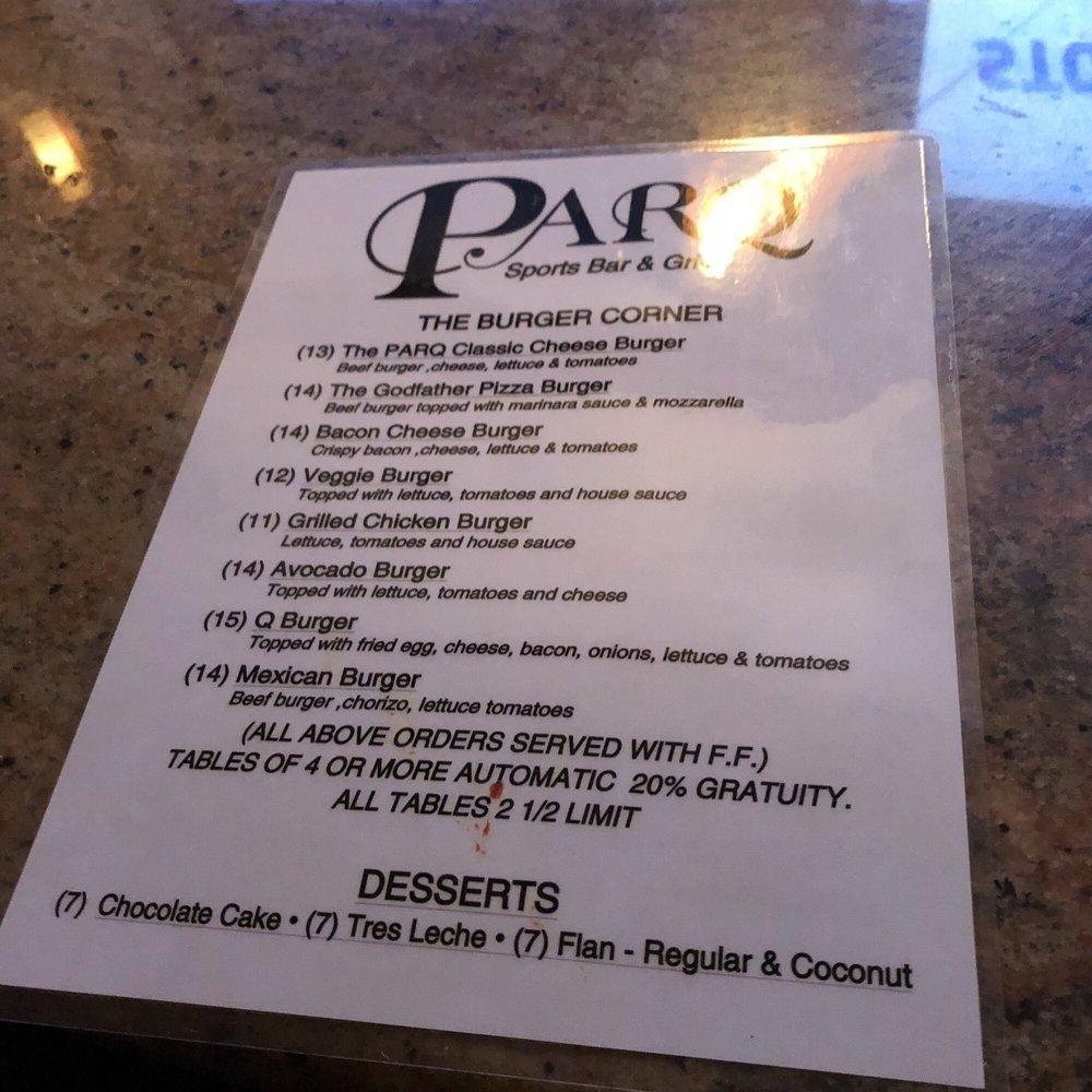 Menu at Parq pub & bar, New York City