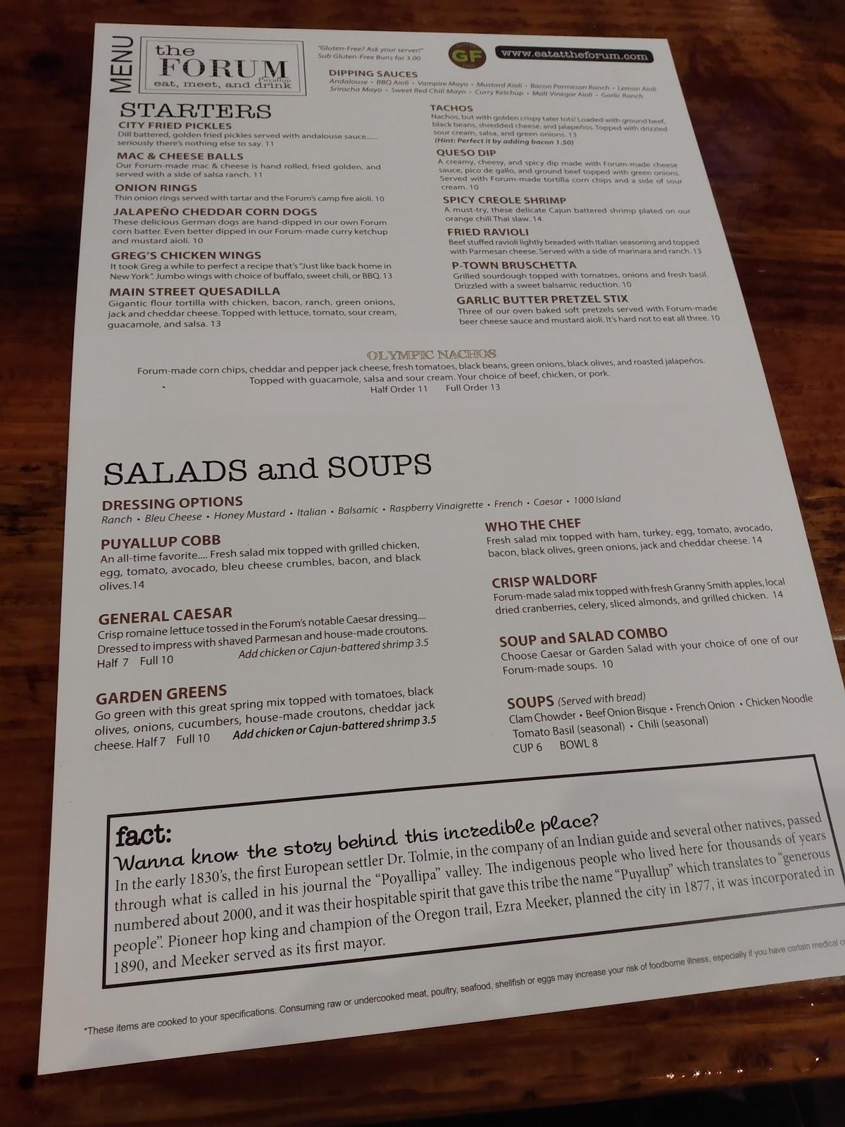 Menu at The Forum pub & bar, Puyallup