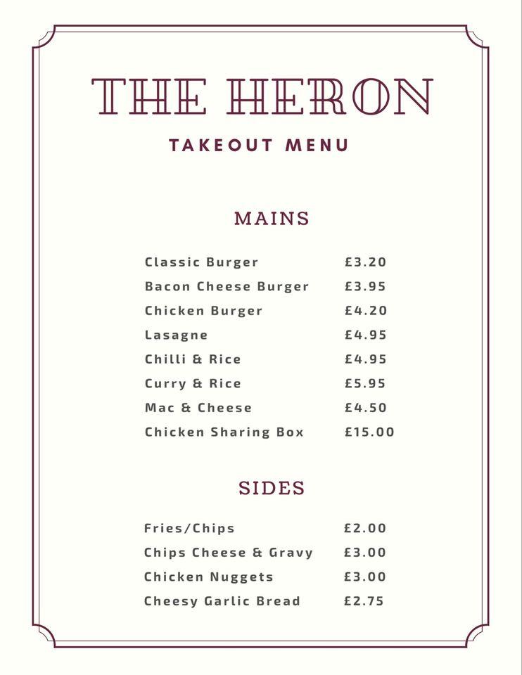 Menu at The Heron pub & bar, Kendal