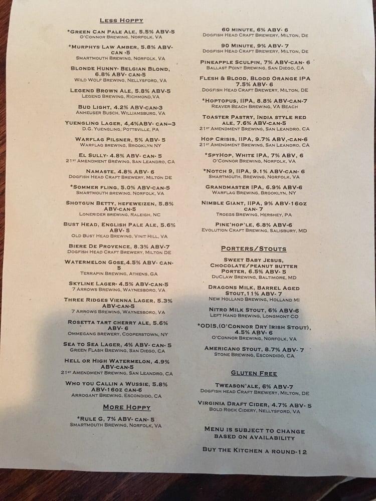 Menu at 1608 Crafthouse restaurant, Virginia Beach