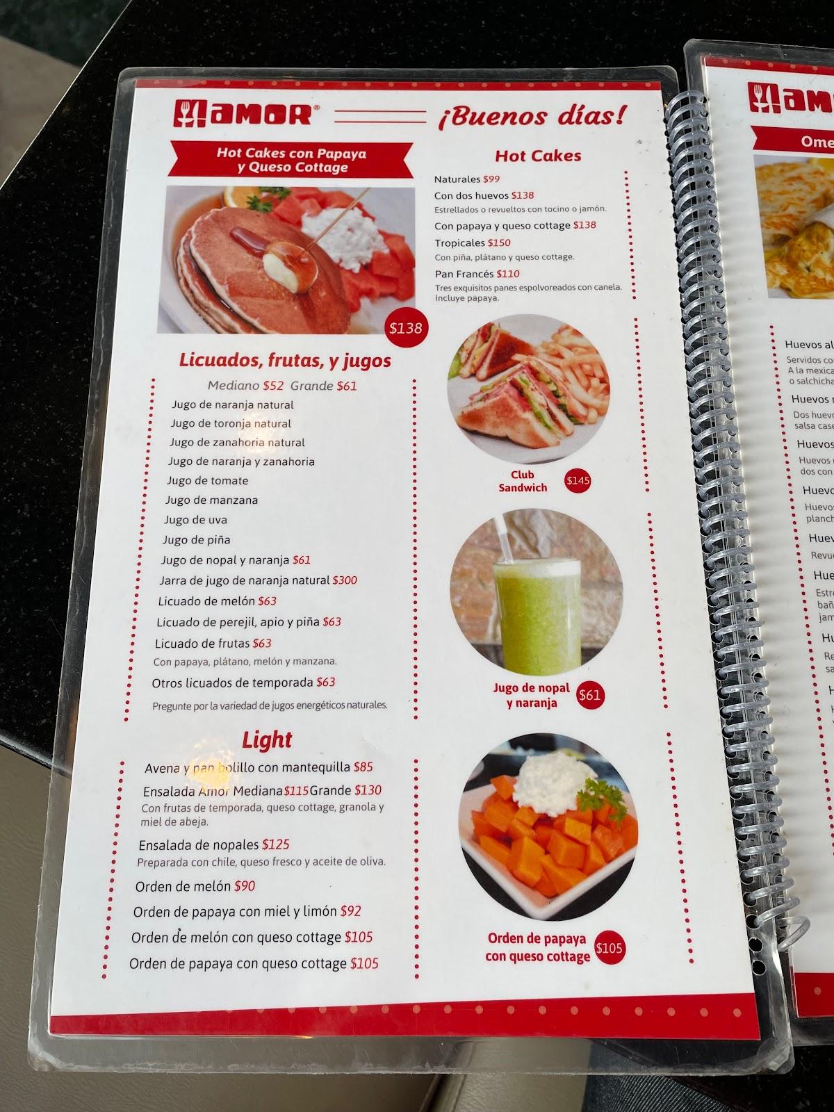 Menu at Amor cafeteria, Tijuana