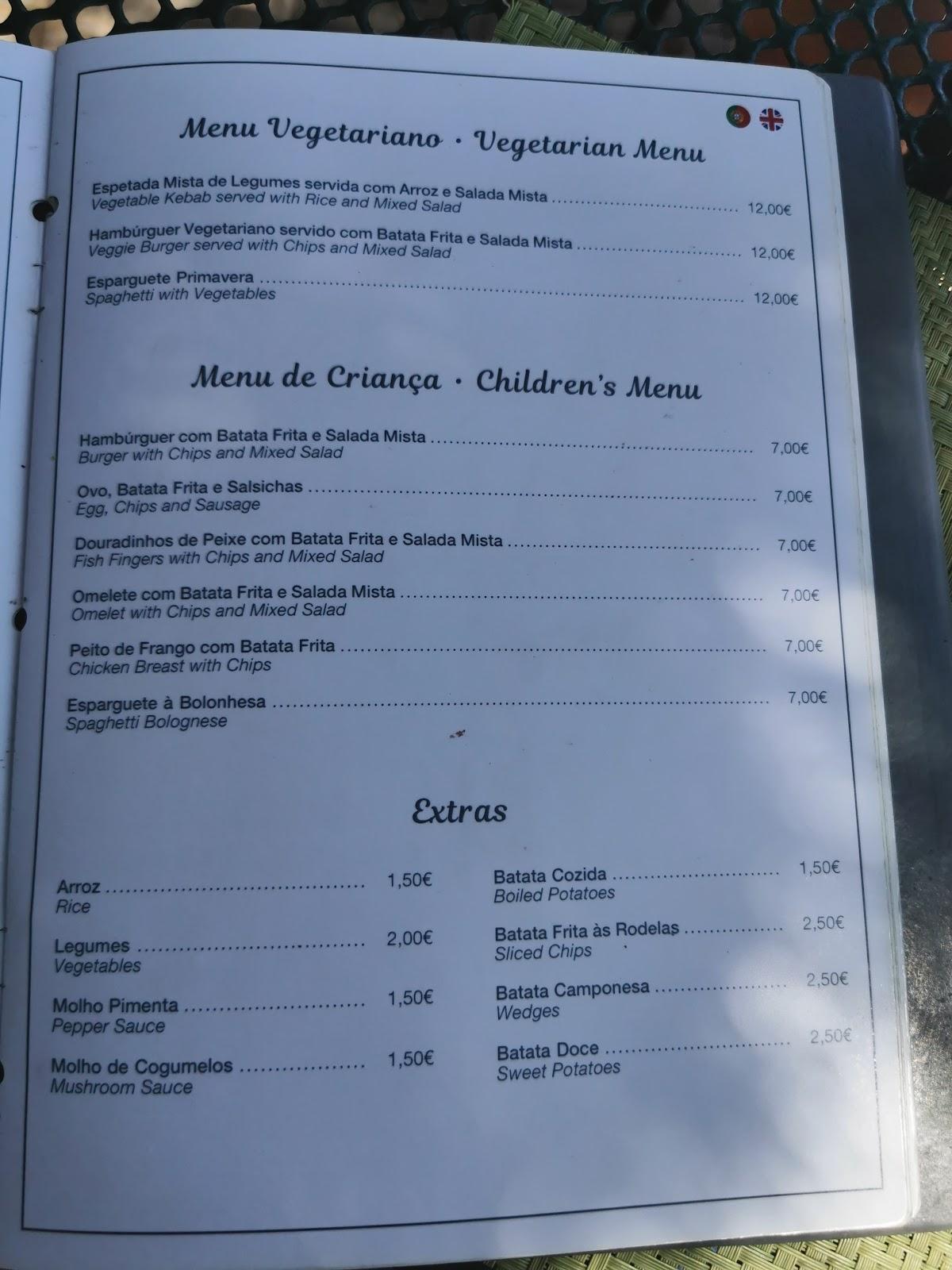Menu at Casa do Rio restaurant, Alvor, R. de São João 25a