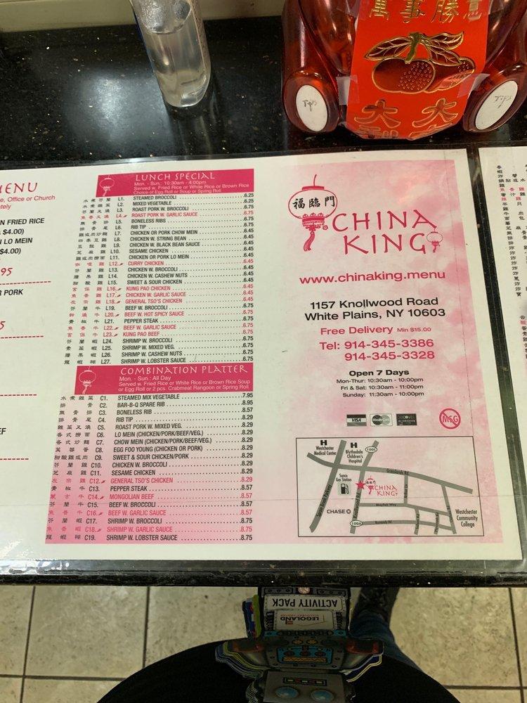 Menu at China King restaurant, White Plains, Knollwood Rd