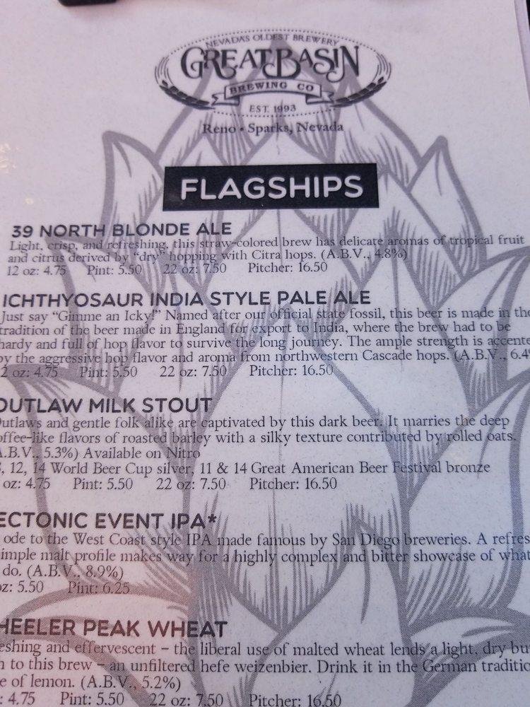 Menu at Great Basin Brewing Co. - Reno pizzeria, Reno, S Virginia St