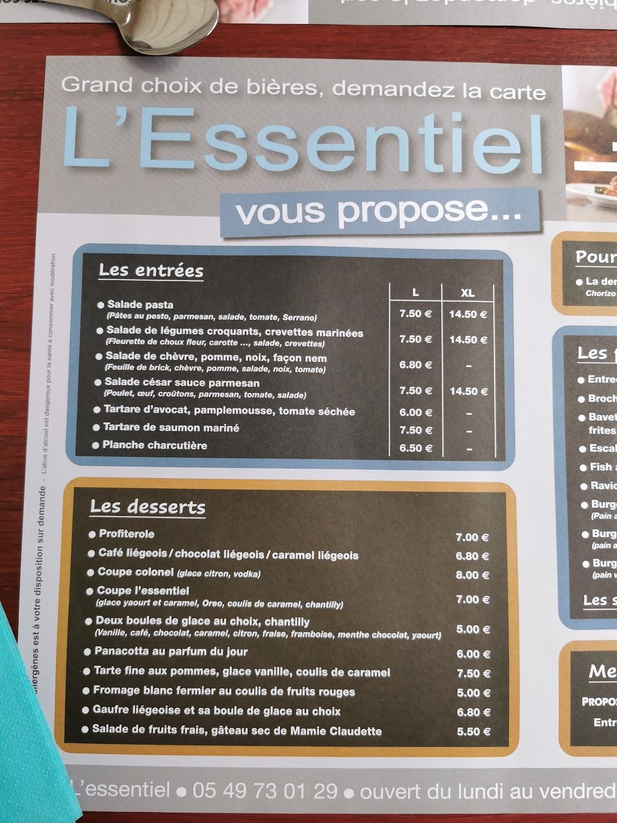 Menu au L'Essentiel La Crèche restaurant, La Crèche