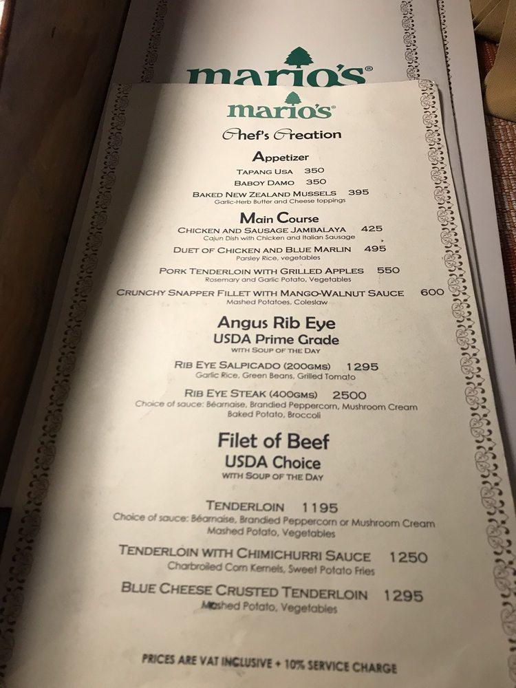 Menu at Mario's 8 Loakan Road, Baguio City steakhouse, Baguio