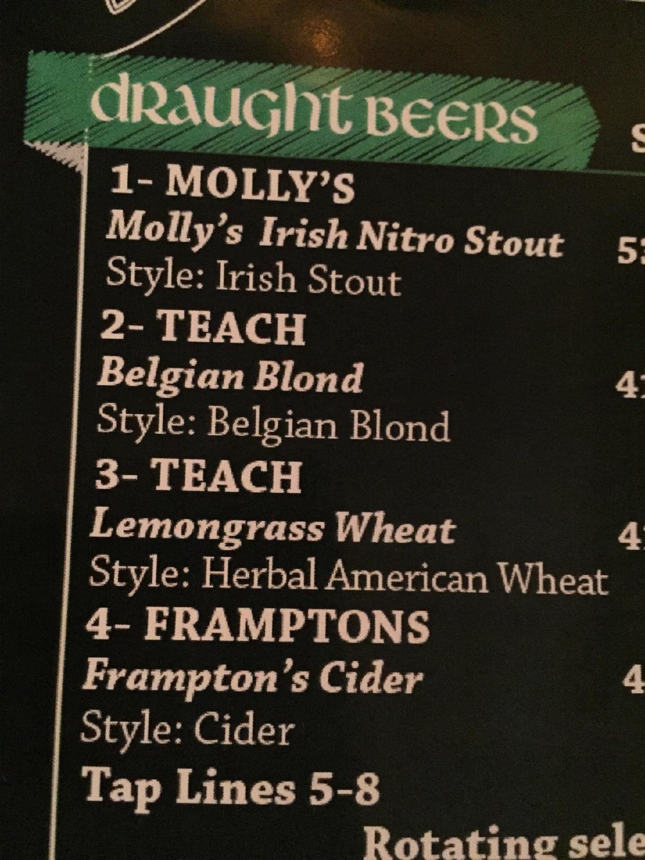 Carta de Molly's Irish Bar & Restaurant, Miraflores