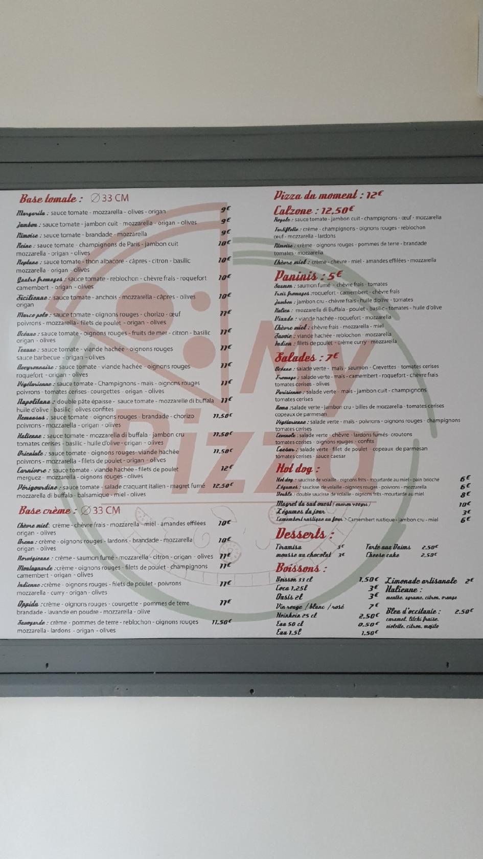 Menu at My Pizza pizzeria, Nimes