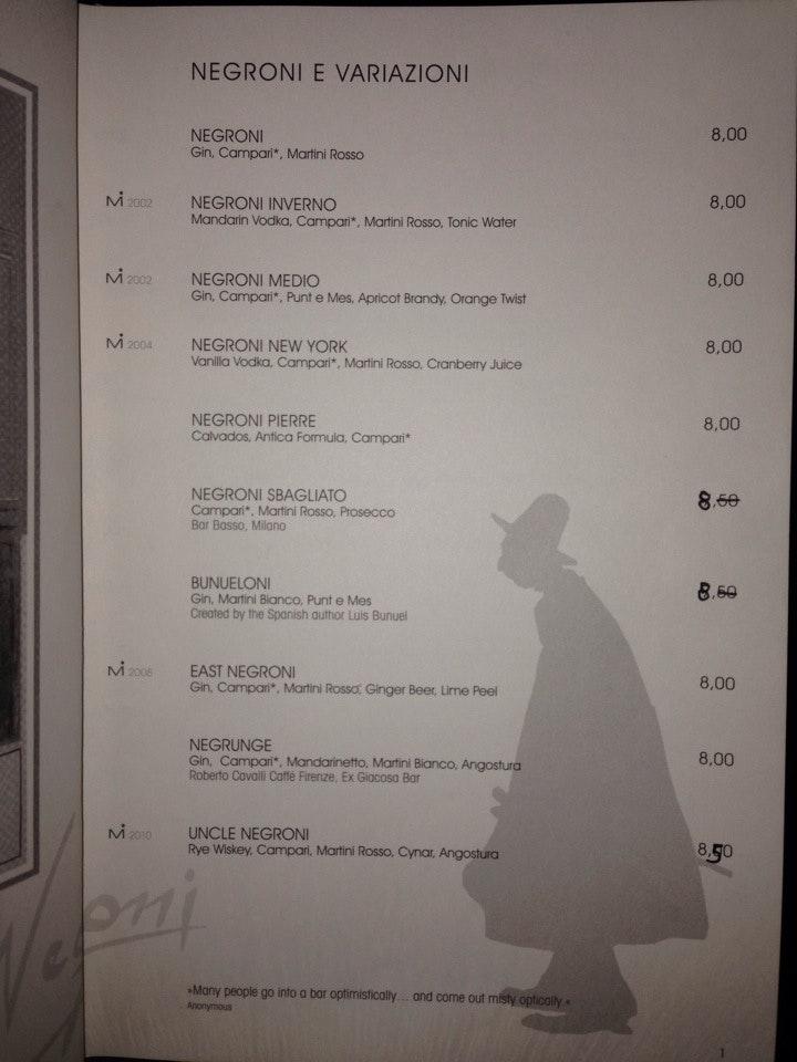 Speisekarte von Negroni Bar, München, Sedanstraße 9