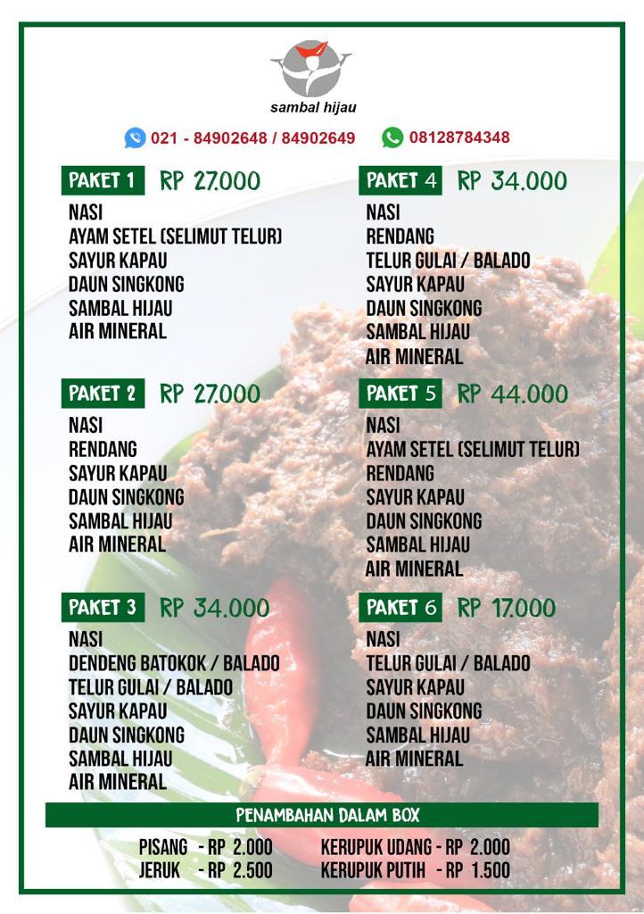 Menu at Restoran Sambal Hijau restaurant, Bekasi Regency, Jalan Ratna ...
