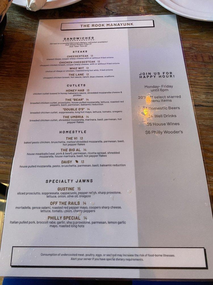 Menu at The Rook Manayunk pub & bar, Philadelphia