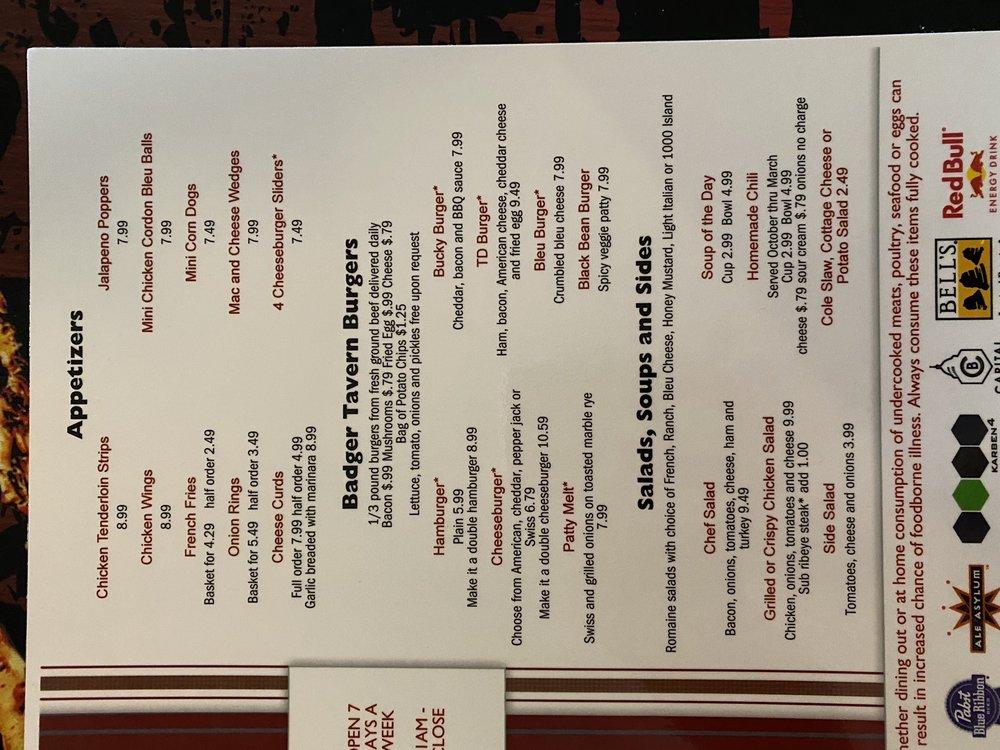 Menu at Badger Tavern pub & bar, Madison, Seminole Hwy