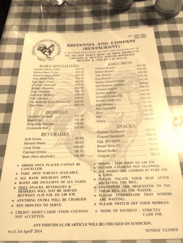 Menu at Britannia & Company, Mumbai