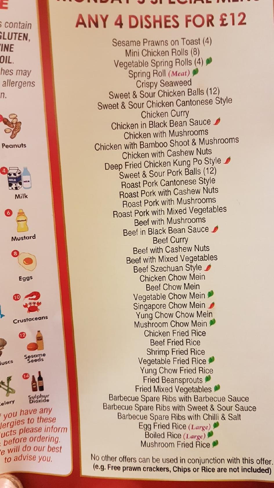 Menu at China Palace restaurant, Rugby