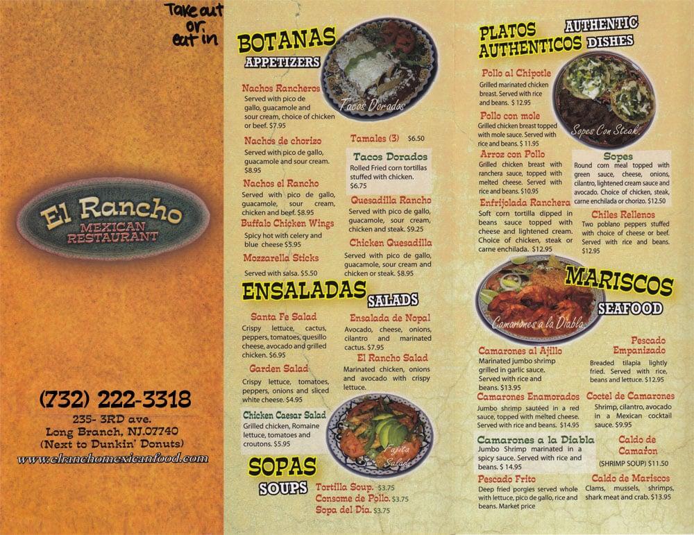 Menu at El Rancho Mexican Restaurant, Long Branch