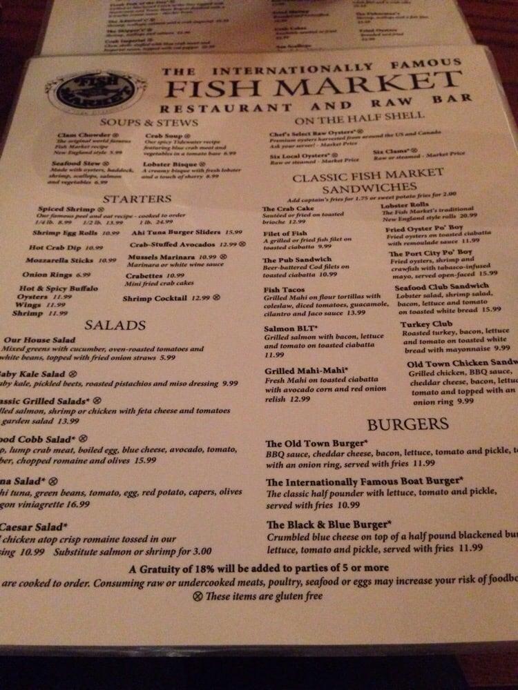 Menu at Fish Market Restaurant, Alexandria, 105 King St