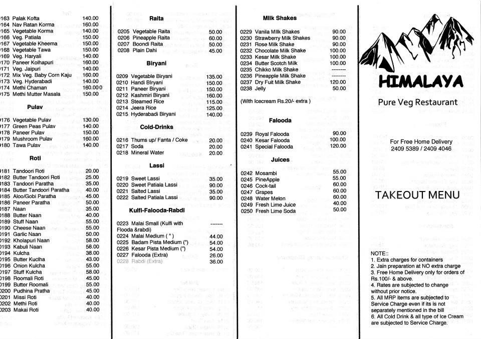 Menu at Himalaya Restaurant, Mumbai, Meghdoot