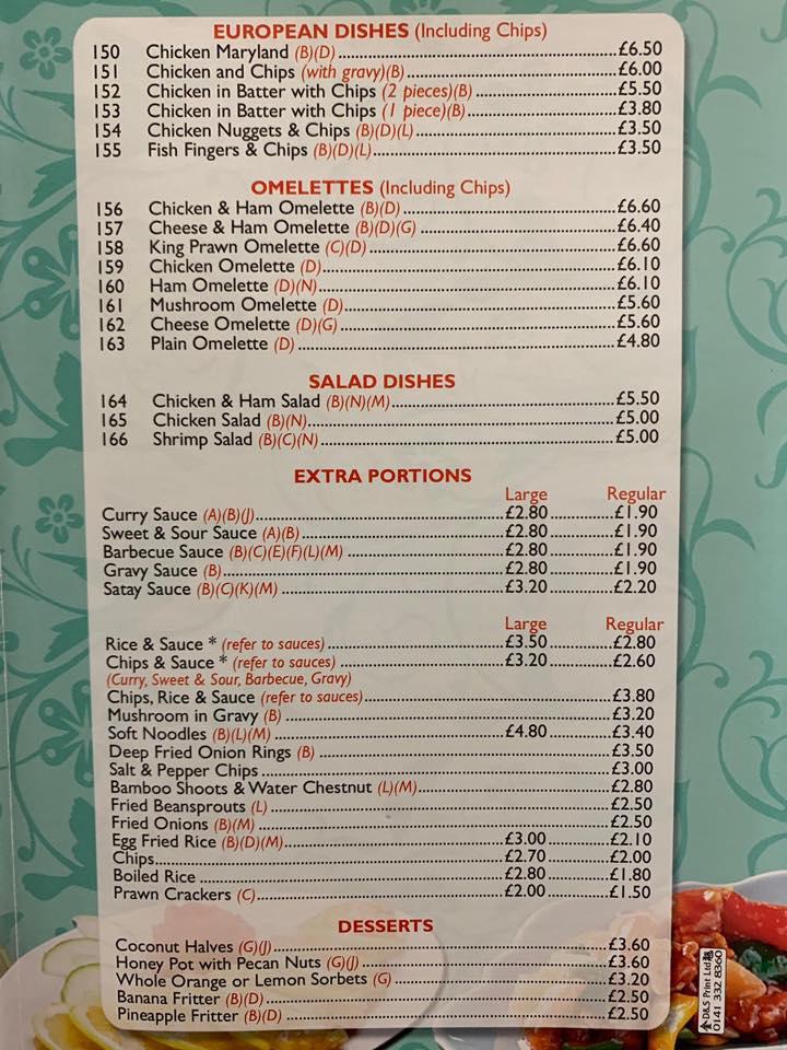Menu at Mr Chan's Chinese Restaurant, Kinross