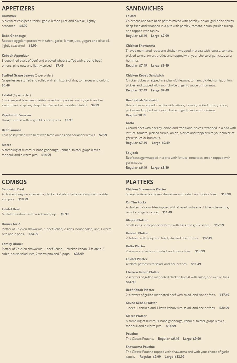 Menu at OMG (Oasis Mediterranean Grill) restaurant, Peterborough