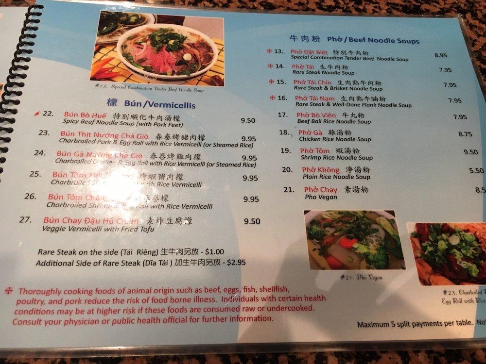 Menu at Phở Kim Long Restaurant, Las Vegas, W Spring Mountain Rd