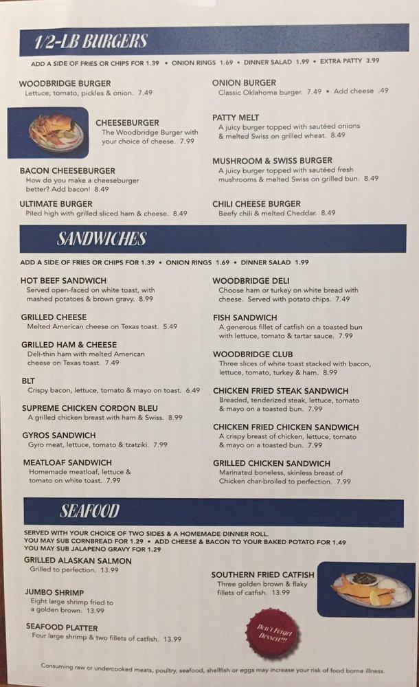 Menu at Woodbridge Restaurant, Oklahoma City, NW 39th St