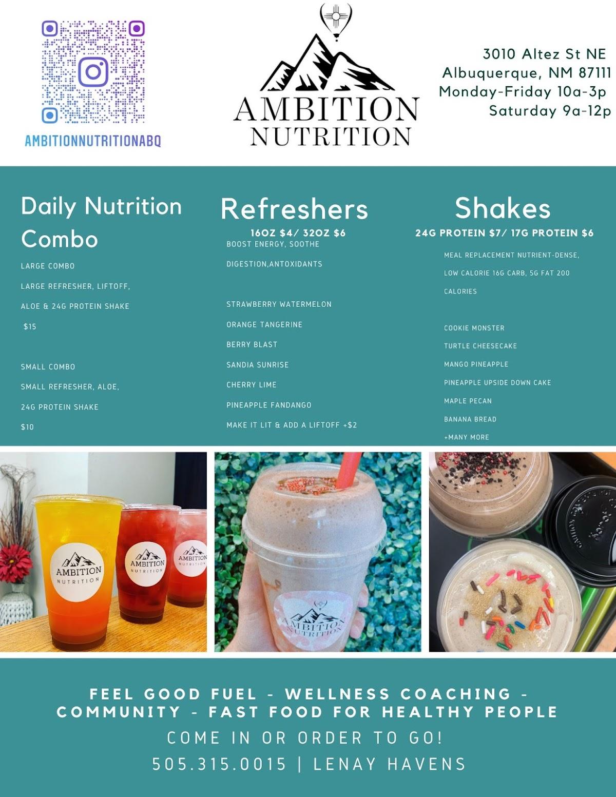 Menu at Ambition Nutrition ABQ restaurant, Albuquerque