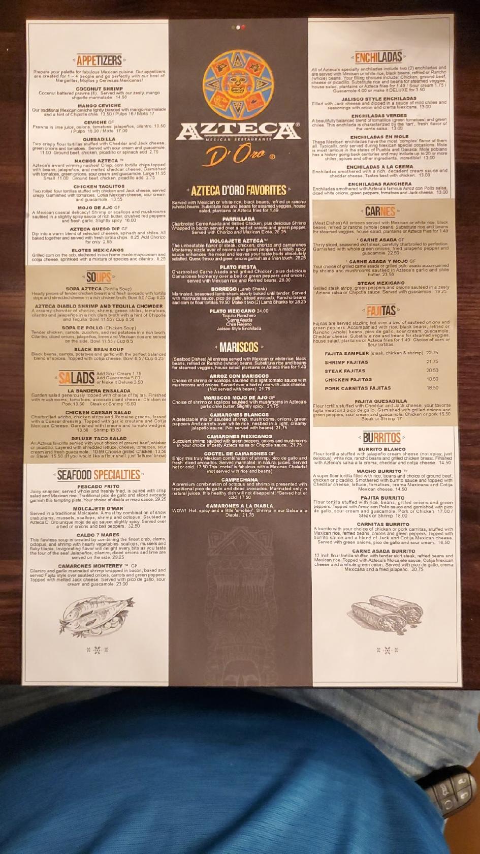 Menu at Azteca D'Oro Mexican Restaurant OBT, Orlando, S Orange Blossom Trl