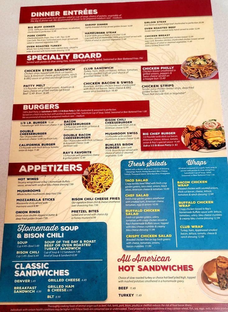 Menu at Big Chief Cafe, Fergus Falls, Big Chief Rd