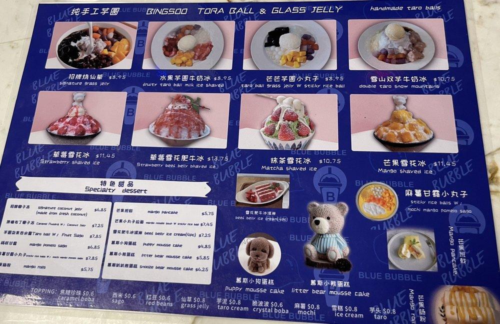 Menu at Blue Bubble desserts, Las Vegas