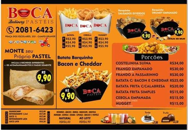Menu em Boca Pastéis, Rio de Janeiro