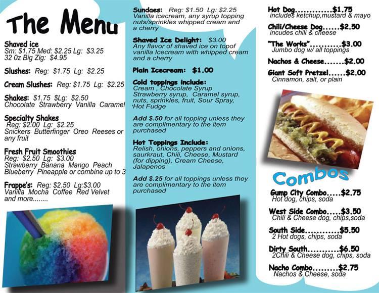 Menu at Cool Zone, Montgomery