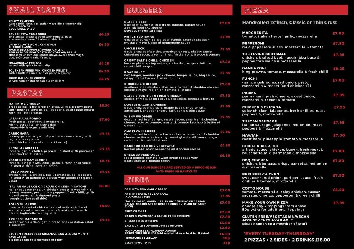 Menu at Cotto Via, Wishaw