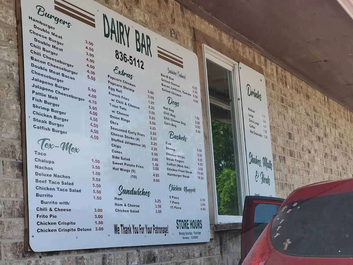 Menu at Dairy Bar, Brenham, S Chappell Hill St