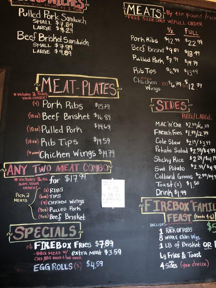 Menu at FireBox Deli BBQ, Minneapolis