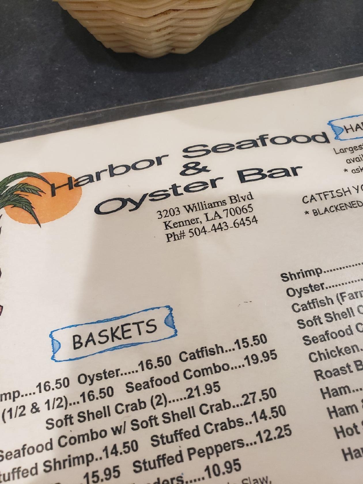 Menu at Harbor Seafood & Oyster Bar, Kenner