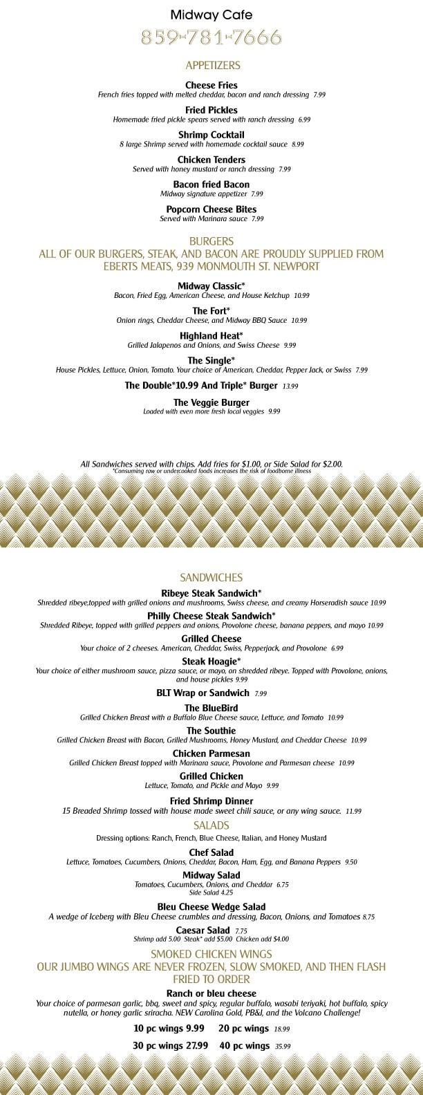 Menu at Midway Cafe, Fort Thomas