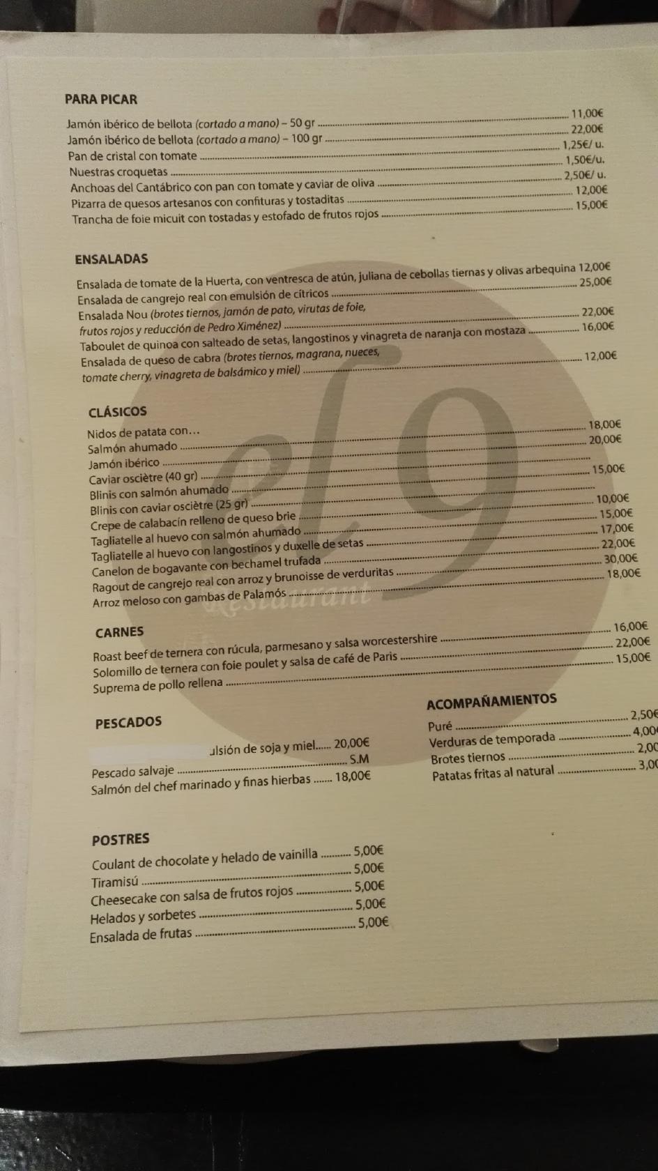 Menu at Restaurant El Nou, Barcelona, C. de Santa Fe de Nou Mèxic