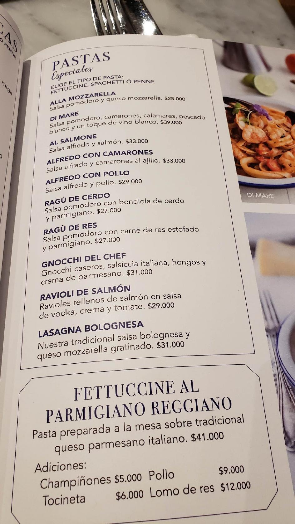 Carta del restaurante Piazza by Storia D'Amore Calle 122 Bogotá, Bogotá