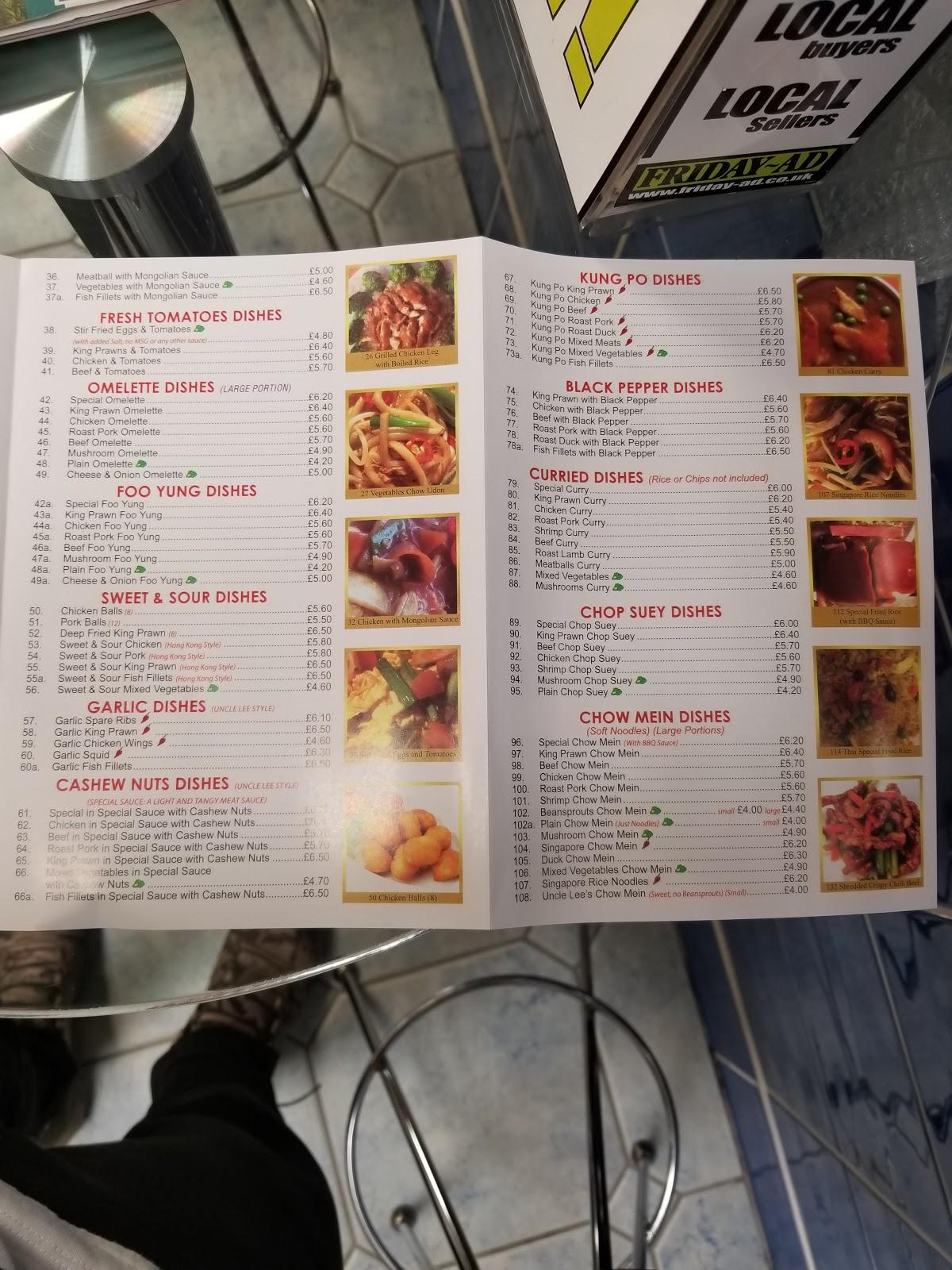 Menu at Uncle Lee restaurant, Bristol