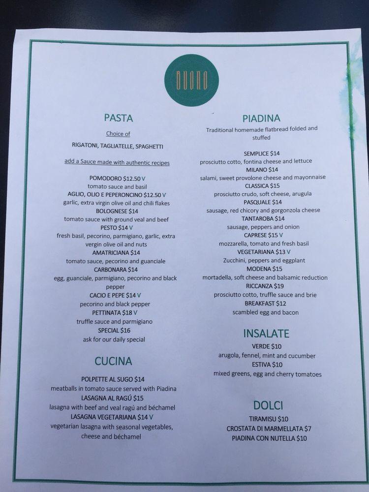 Menu at BUONO pub & bar, Toronto, 354 Queen St W