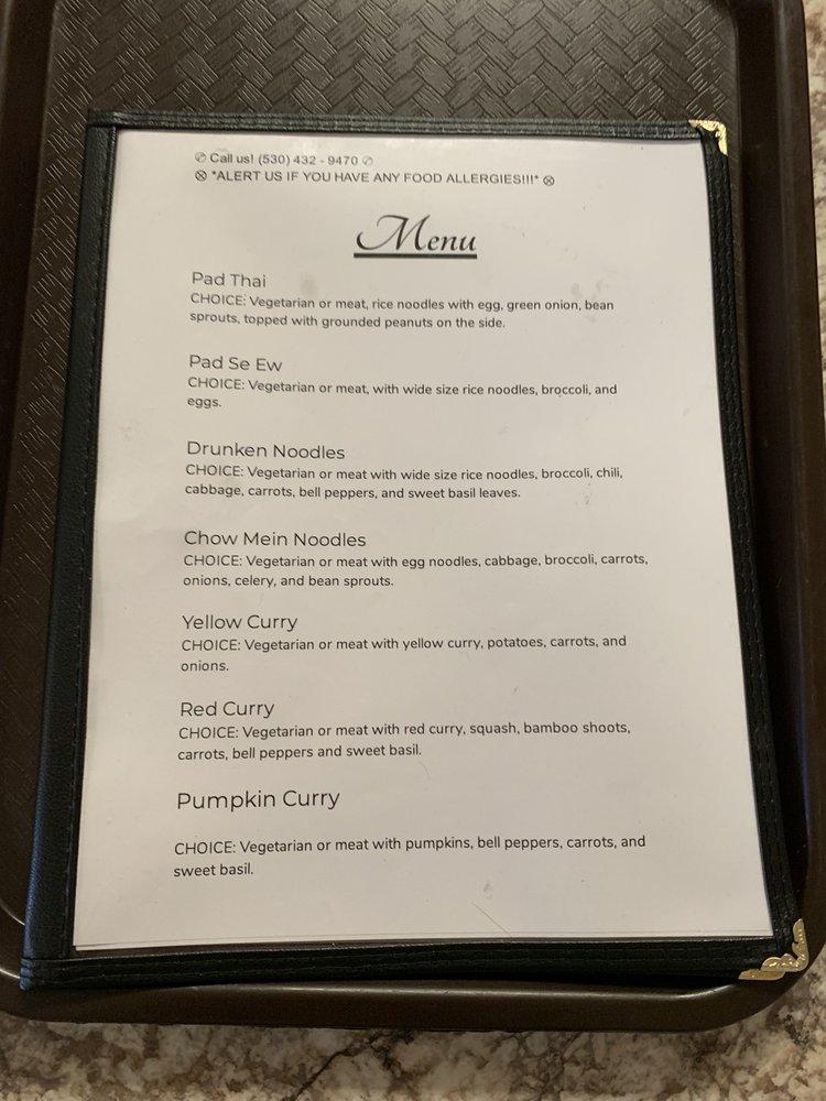 Menu at Moi's Thai Café restaurant, Penn Valley