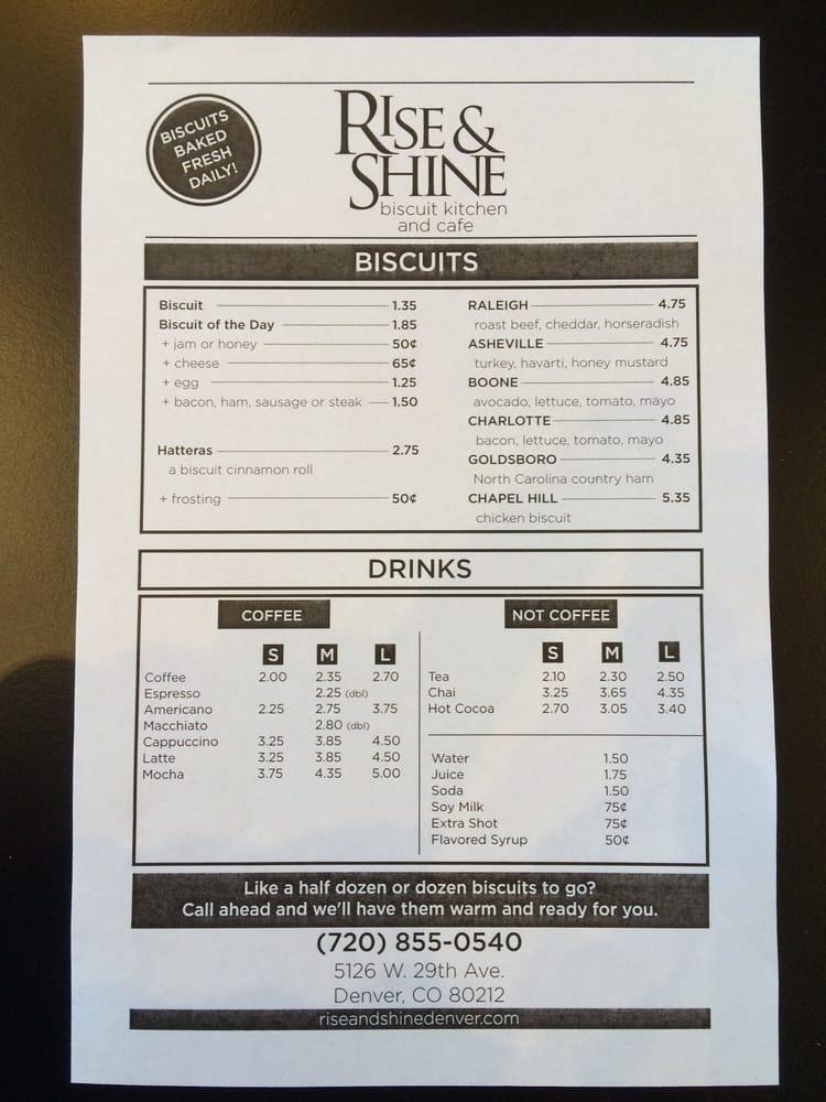 Carta del restaurante Rise & Shine Biscuit Kitchen, Denver, W 29th Ave