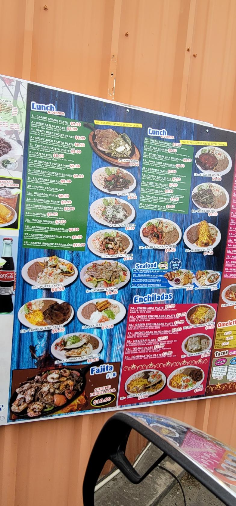 Menu at Alondra's Mexican Restaurant, La Vernia